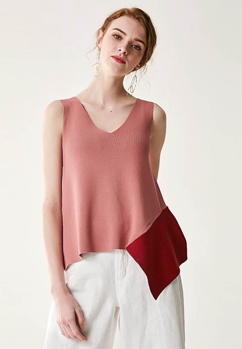V-neck color matching knit halter top ApparelWin