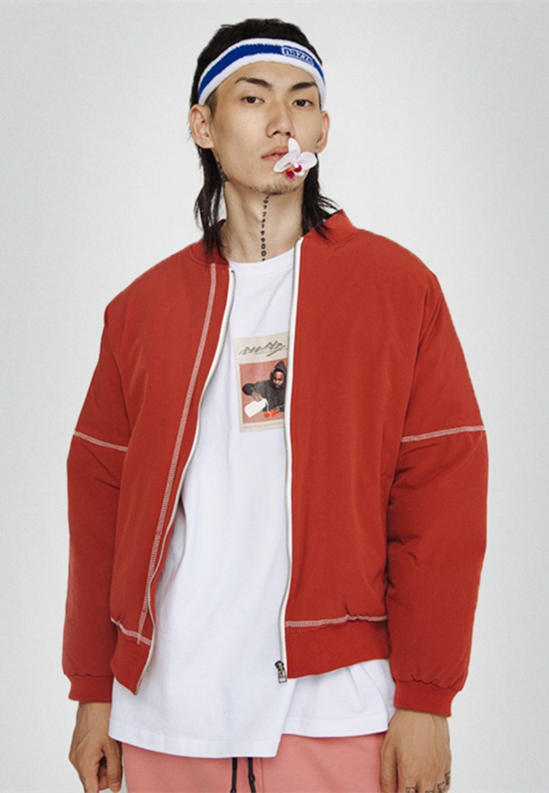 Cotton-padded stitching baseball jacket,Jacket & Coat